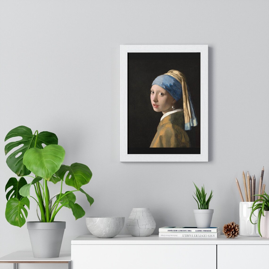 Girl With a Pearl Earring Johannes Vermeer (ca. 1665) Framed Vertical ...