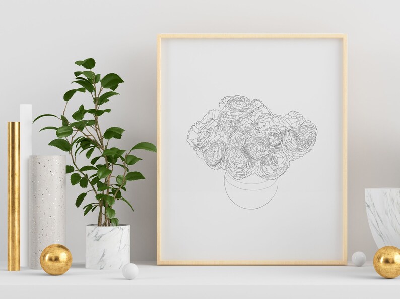 Ranunculus Flower Bouquet Line Art Flower Digital Art - Etsy