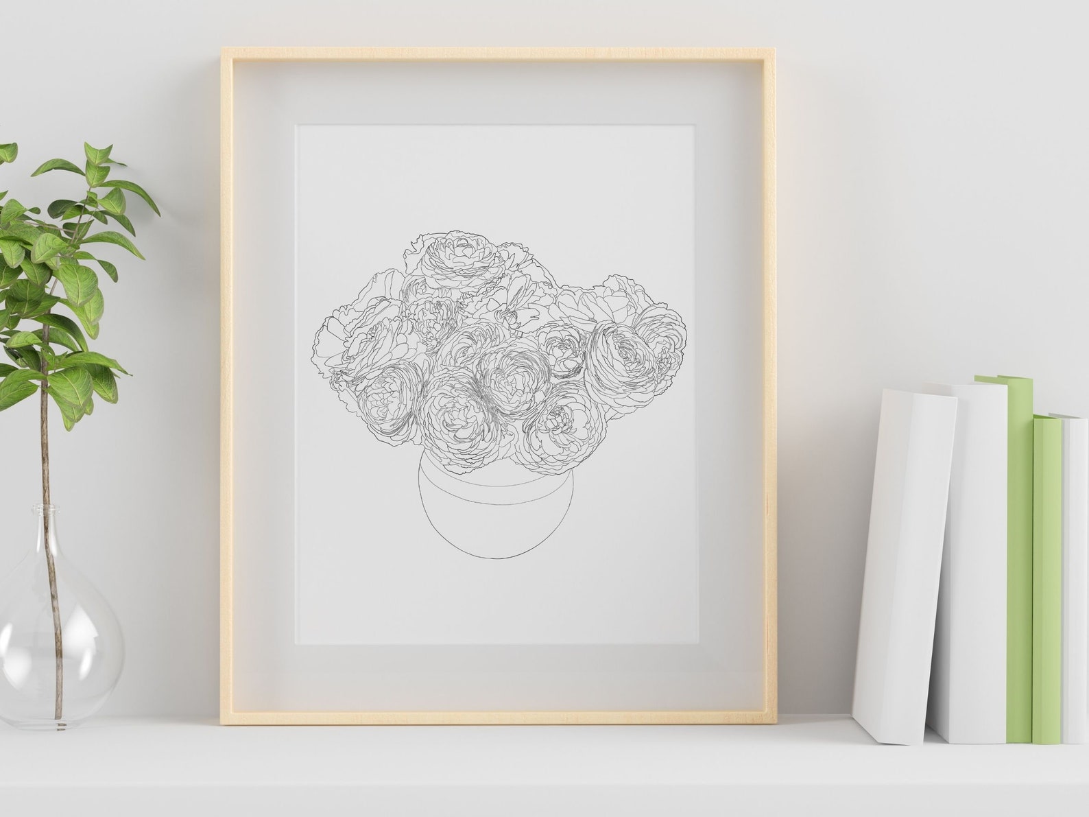 Ranunculus Flower Bouquet Line Art Flower Digital Art - Etsy