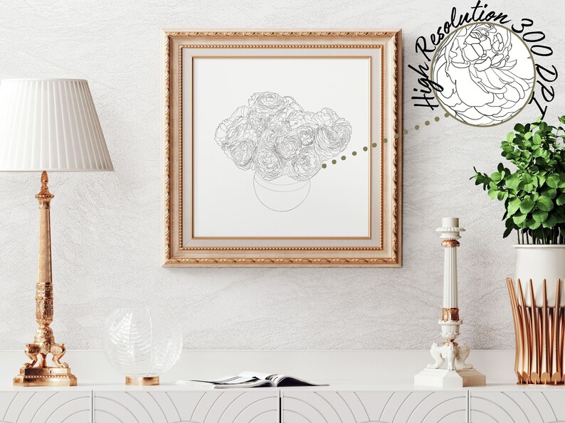 Ranunculus Flower Bouquet Line Art Flower Digital Art - Etsy