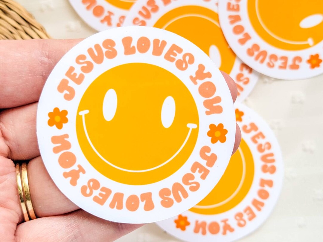 Jesus Loves You Smiley Face Groovy Retro Laminated Vinyl - Etsy
