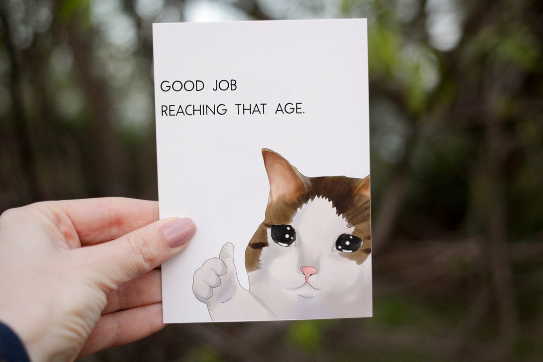 Funny Cat Card, Funny Meme Card, Sad Cat Meme, Watercolor Cat Card ...
