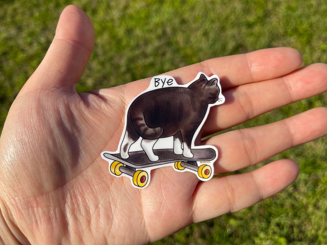 Skateboard Cat Bye Meme Sticker, Cute Cat Bumper Sticker, Funny Cat ...