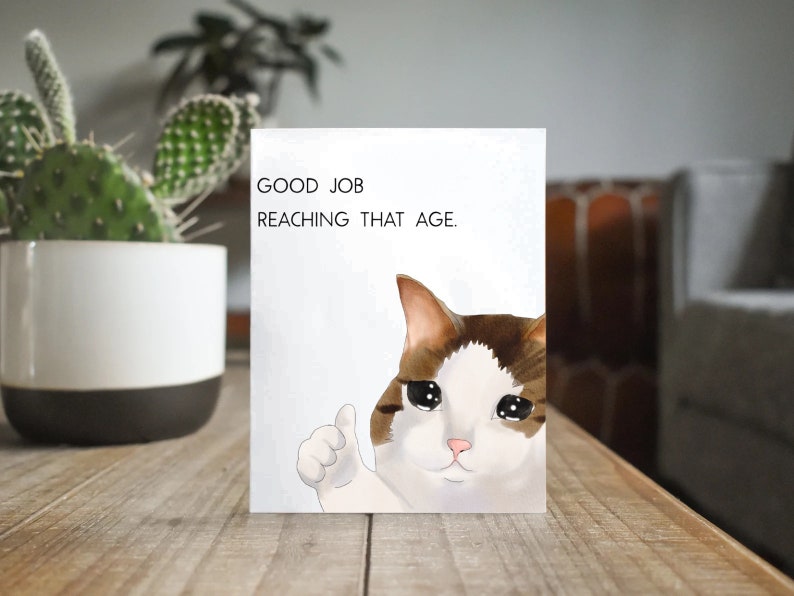 Funny Cat Card Funny Meme Card Sad Cat Meme Watercolor Cat - Etsy