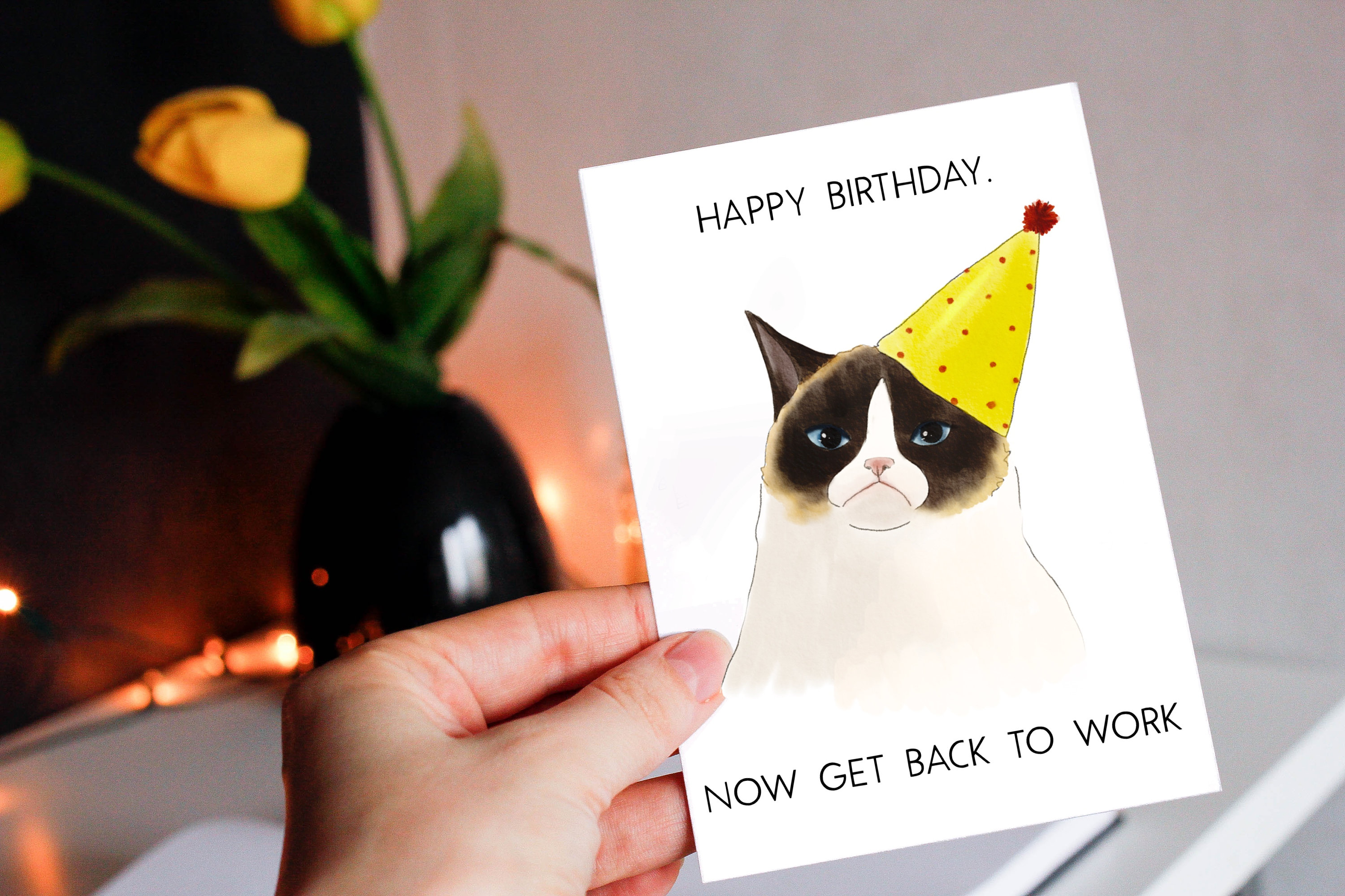 Grumpy Cat Birthday Card, Funny Happy Birthday Card, Now Get Back to ...