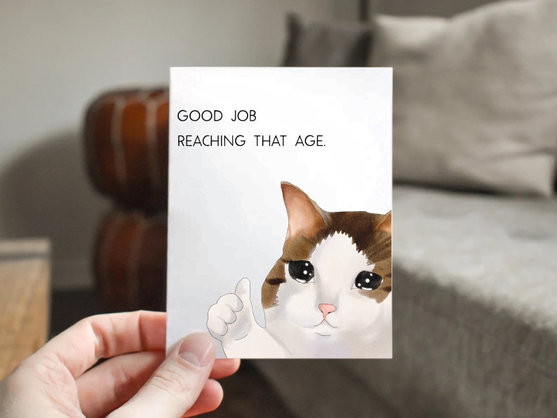 Funny Cat Card Funny Meme Card Sad Cat Meme Watercolor Cat - Etsy