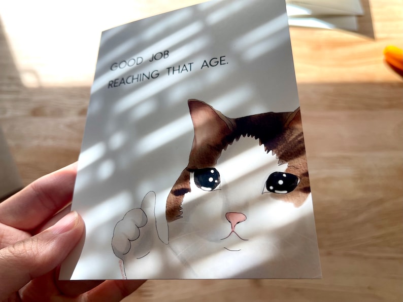 Funny Cat Card Funny Meme Card Sad Cat Meme Watercolor Cat - Etsy