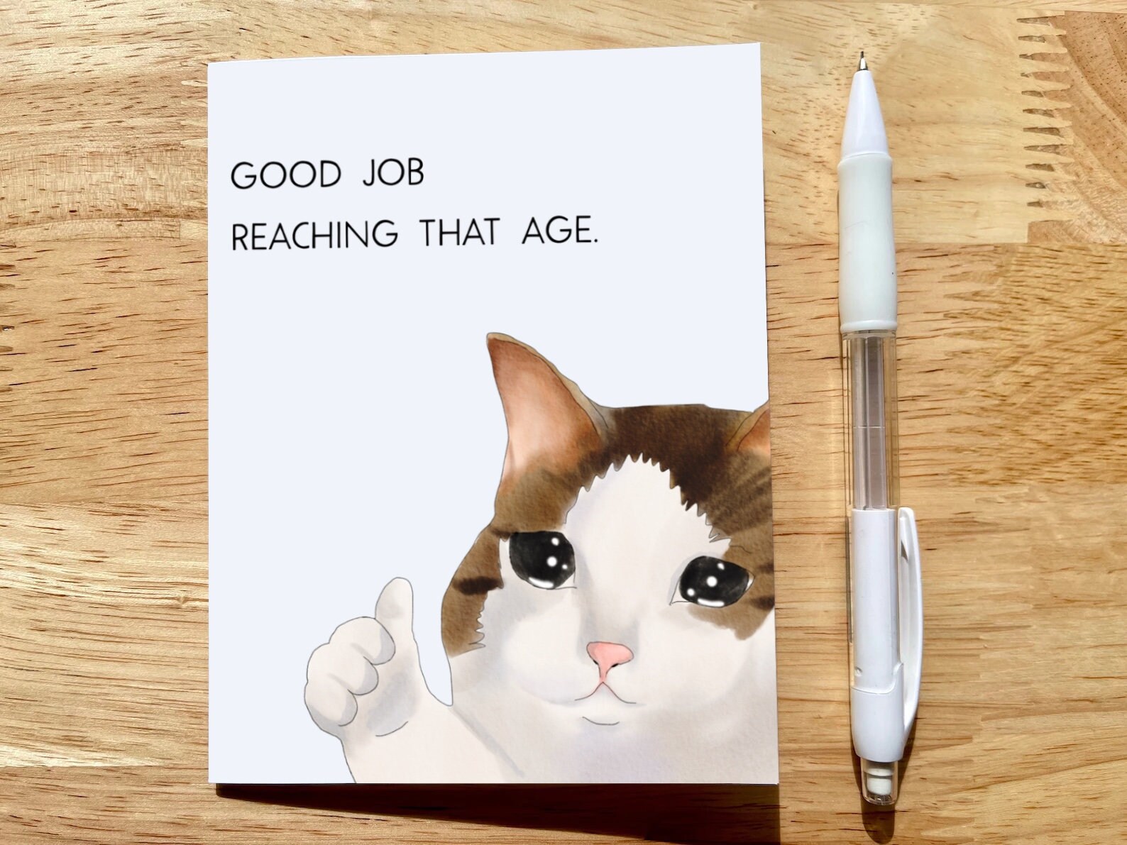 Funny Cat Card, Funny Meme Card, Sad Cat Meme, Watercolor Cat Card ...