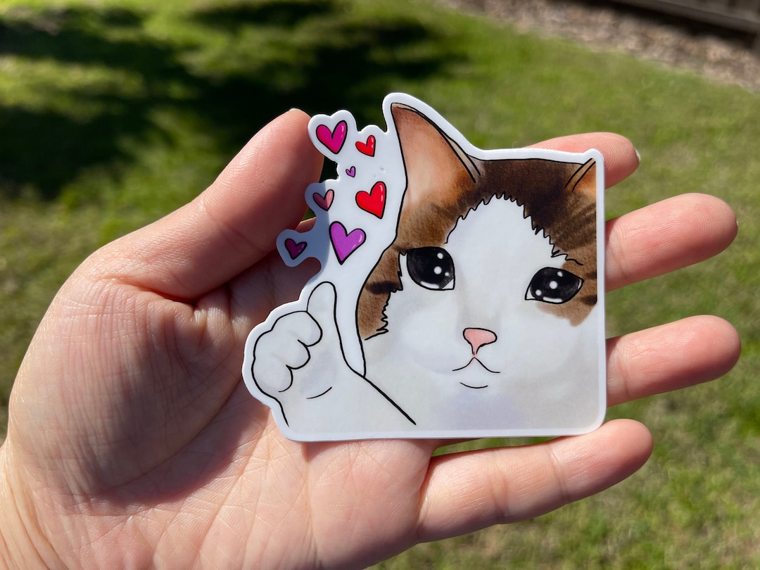 Sad Cat Meme Sticker, Funny Crying Cat Sticker, Cat Sticker With Heart ...