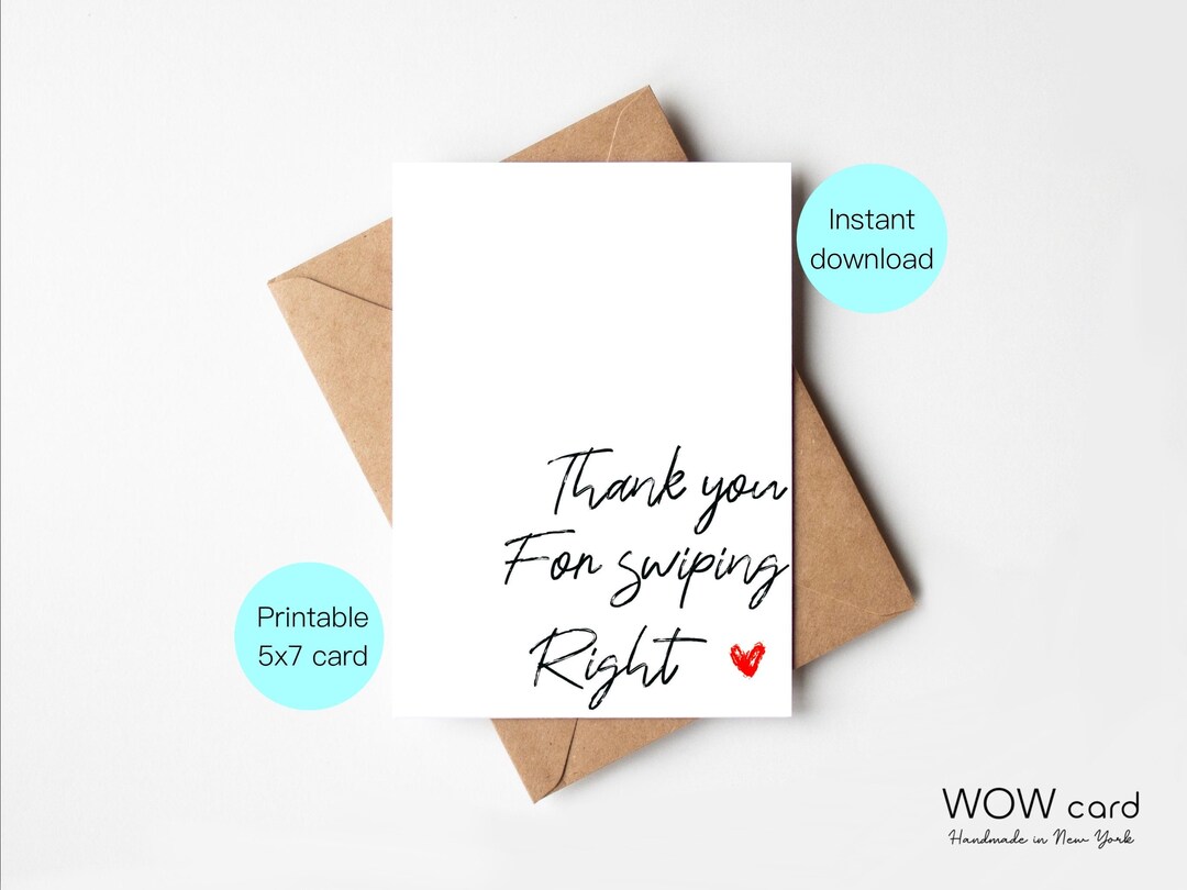 Thanks for Swiping Right, Printable Digital Card, Printable Greeting ...