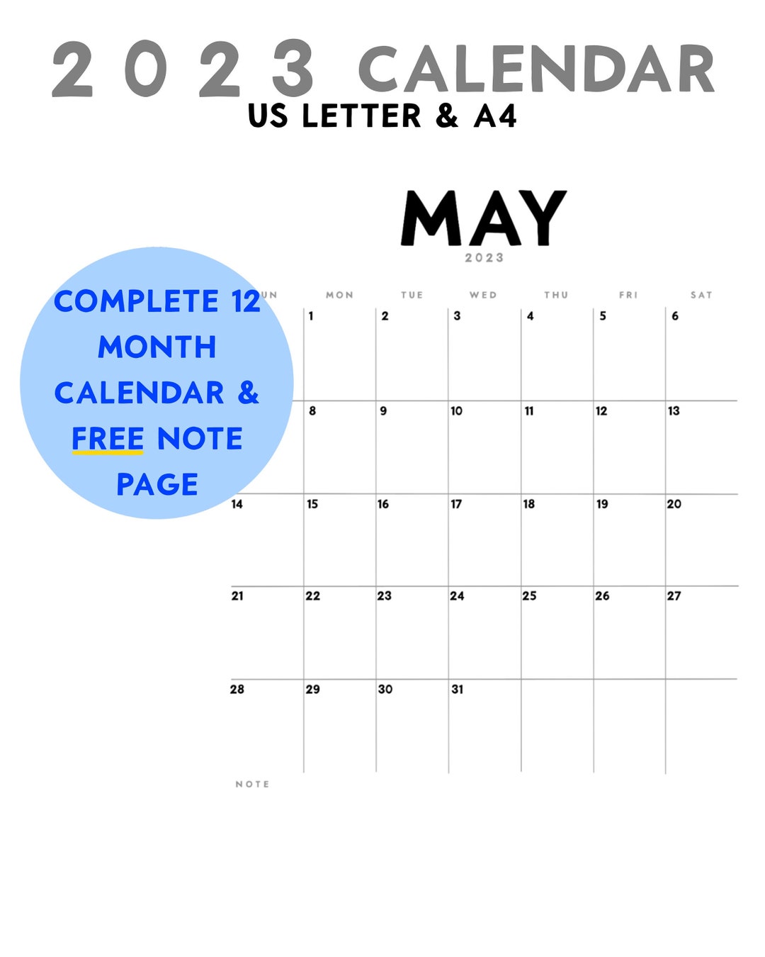 2023 Calendar Portrait Printable Digital 2023 Calendar - Etsy