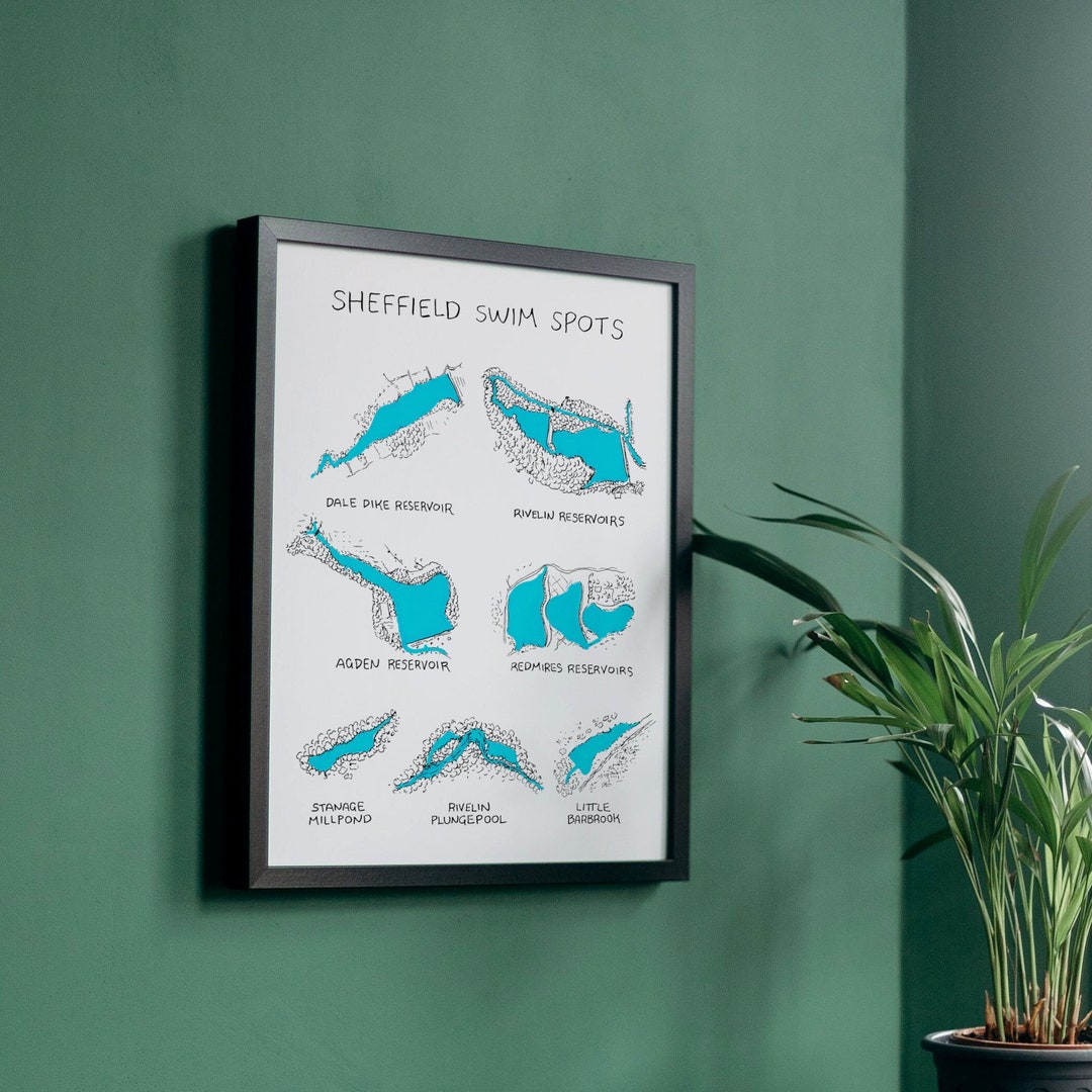 Sheffield Swim Spots Art Print UK Wall Chart High Quality Original ...