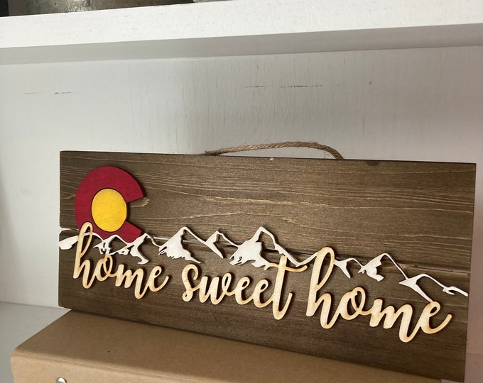 Home Sweet Home Colorado Sign | Wooden Sign | Colorado Flag With ...