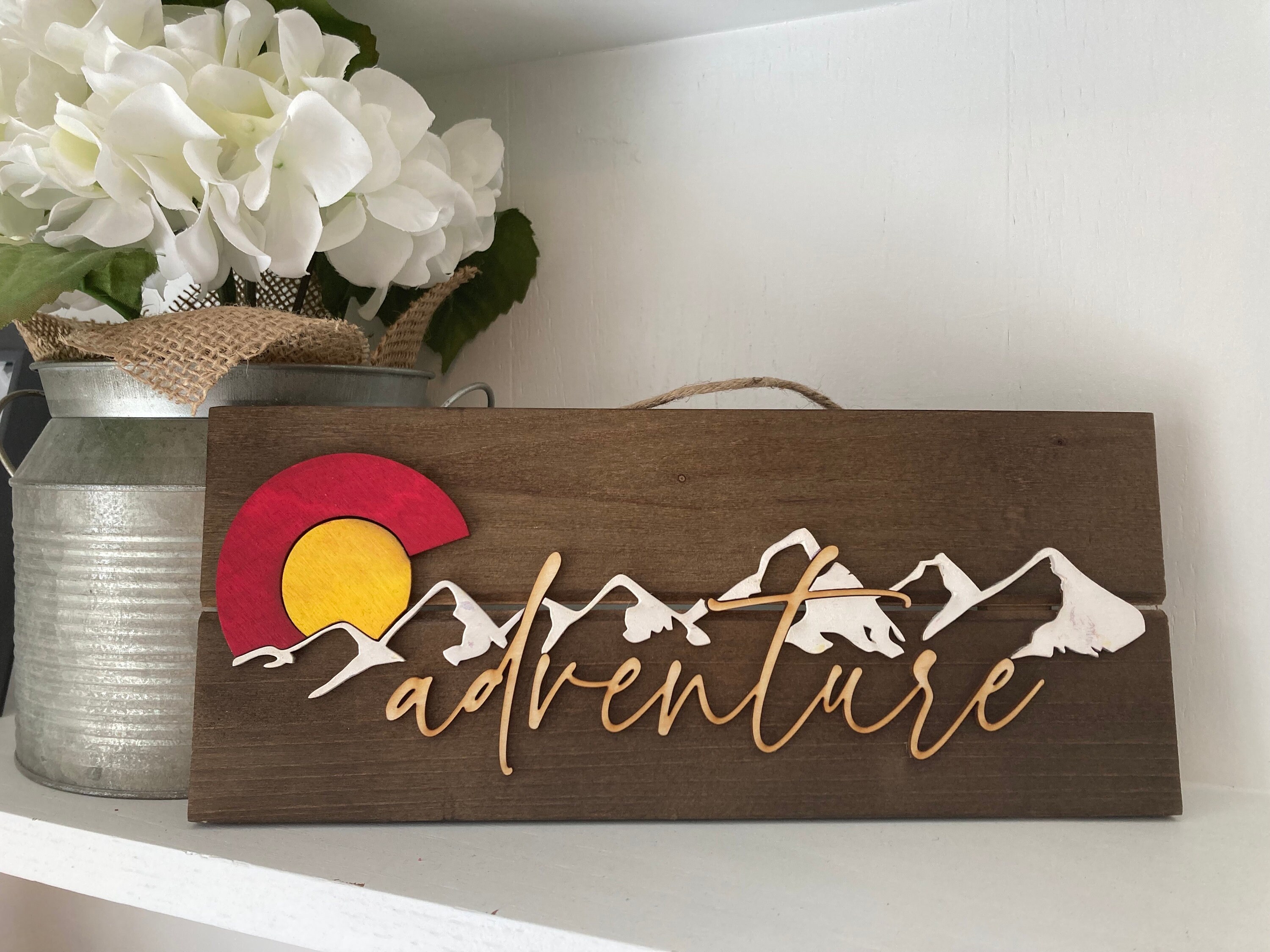 Adventure Colorado Sign | Wooden Sign | Colorado Flag With Mountains ...