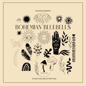 Boho SVG Clipart Bundle: Retro Sun, Floral, Celestial (digital Download ...