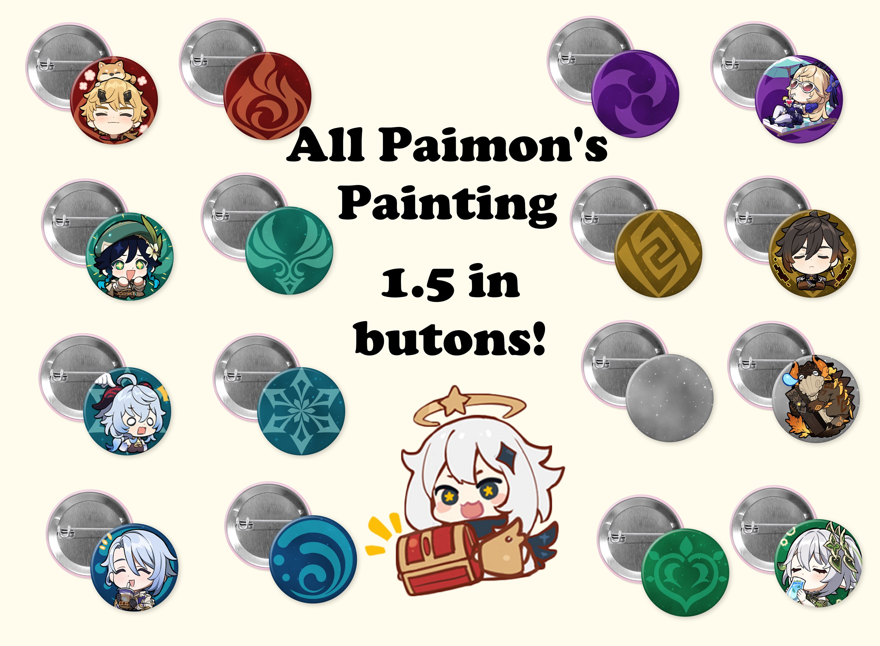 Genshin Impact Paimon Painting 1.5 Inch Buttons ALL Design up to SET 29 ...