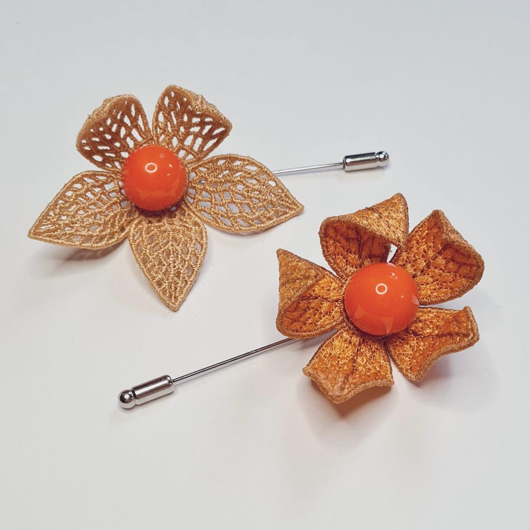 Machine Embroidery Design of Paired Physalis Brooches - Etsy