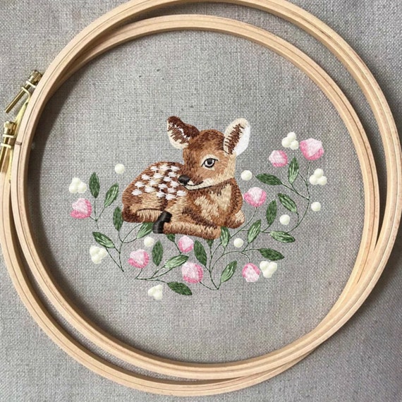 Fawn in Flowers Machine Embroidery Design Digital Embroidery - Etsy