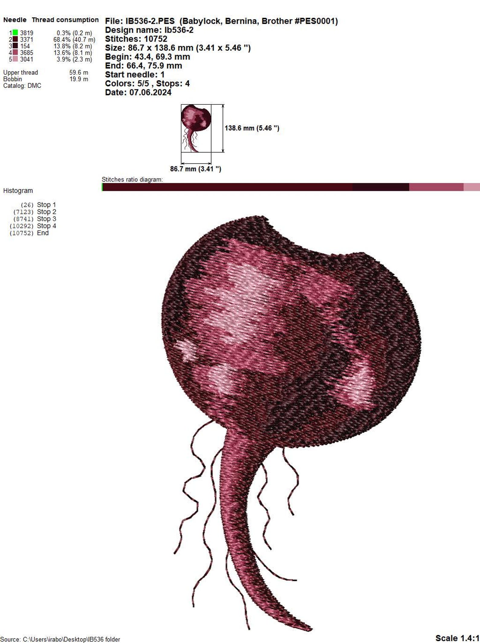 Machine Embroidery Design – Beetroot, in Artistic Satin Stitch ...