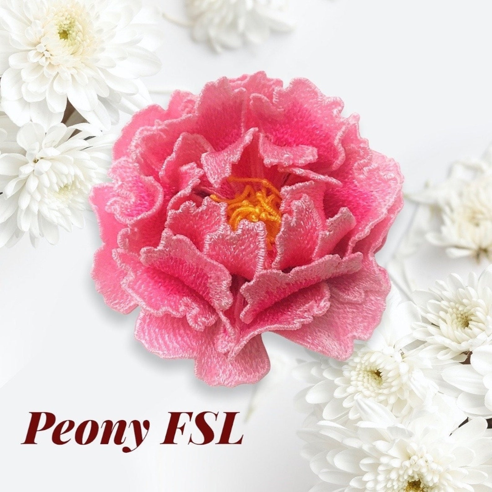 Free Standing Lace Peony Flower Digital Embroidery File Peony FSL ...