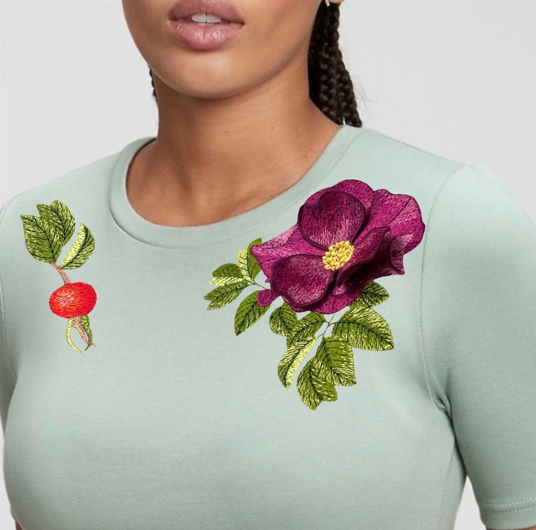 Rose Hip Set With 3D Elements Floral Pattern Flower Machine Embroidery ...