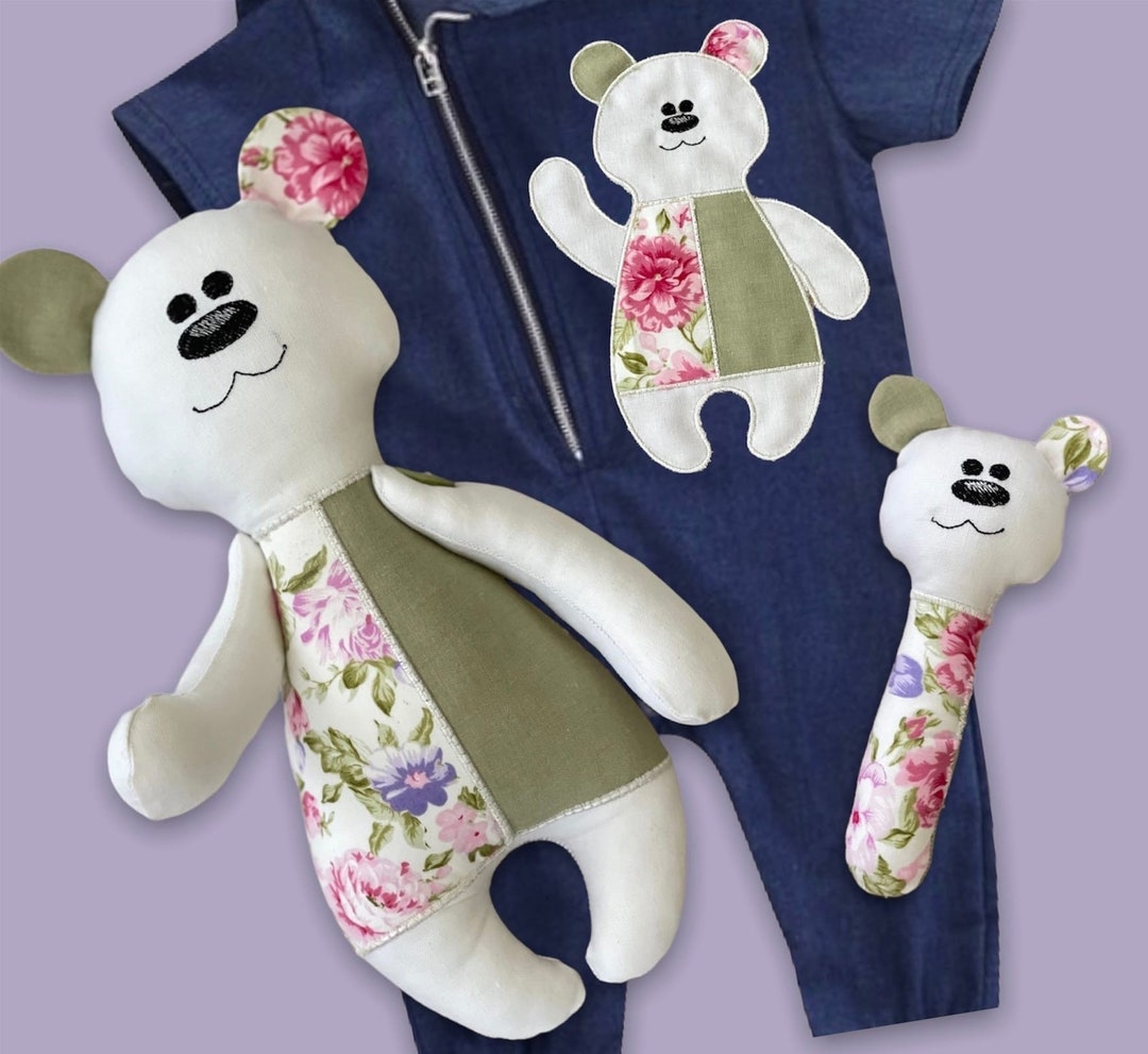 Machine Embroidery Designs Set for Babies: Soft Toy, Rattle and Bear ...