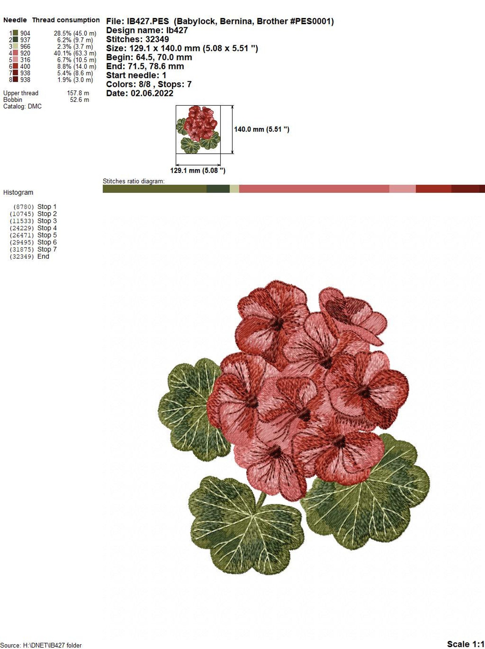 Geranium With 3D Elements Floral Pattern Flower Machine - Etsy