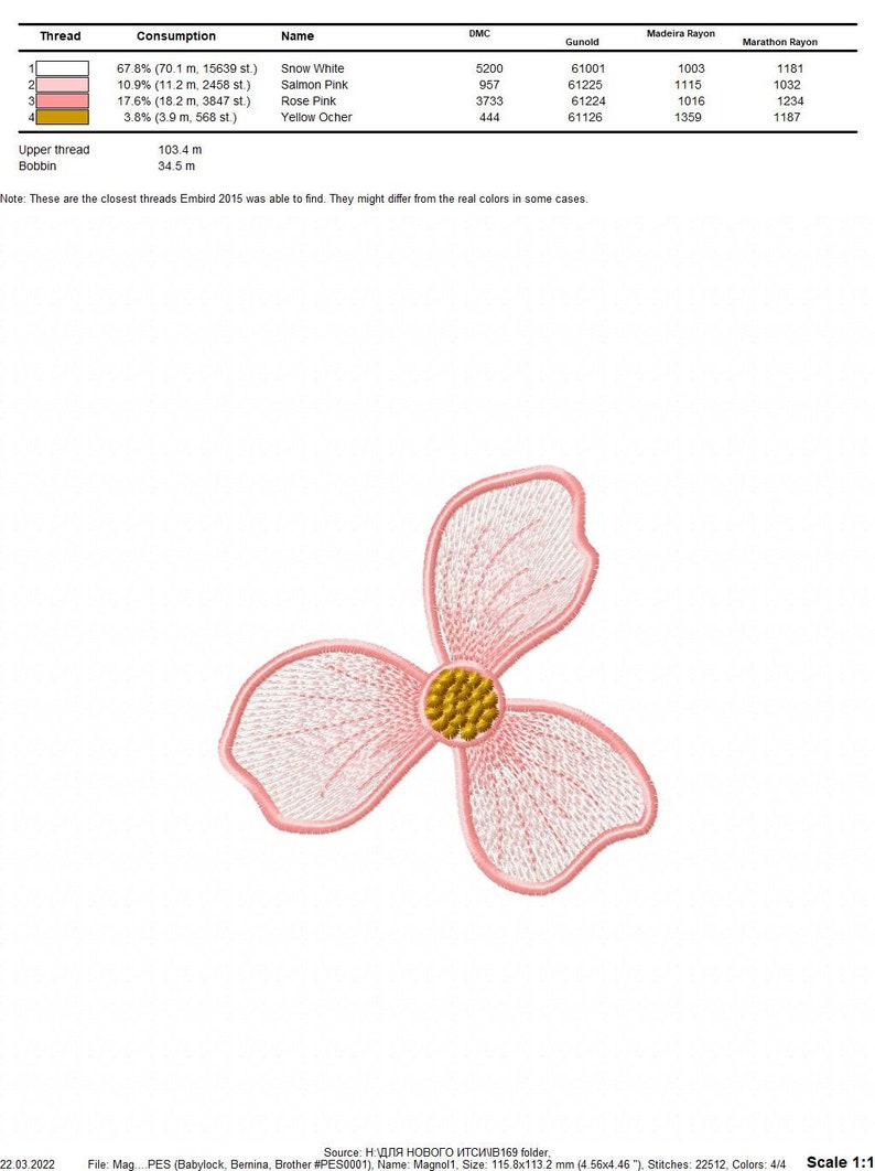 Magnolia Flower FSL Machine Embroidery Design Digital Embroidery ...