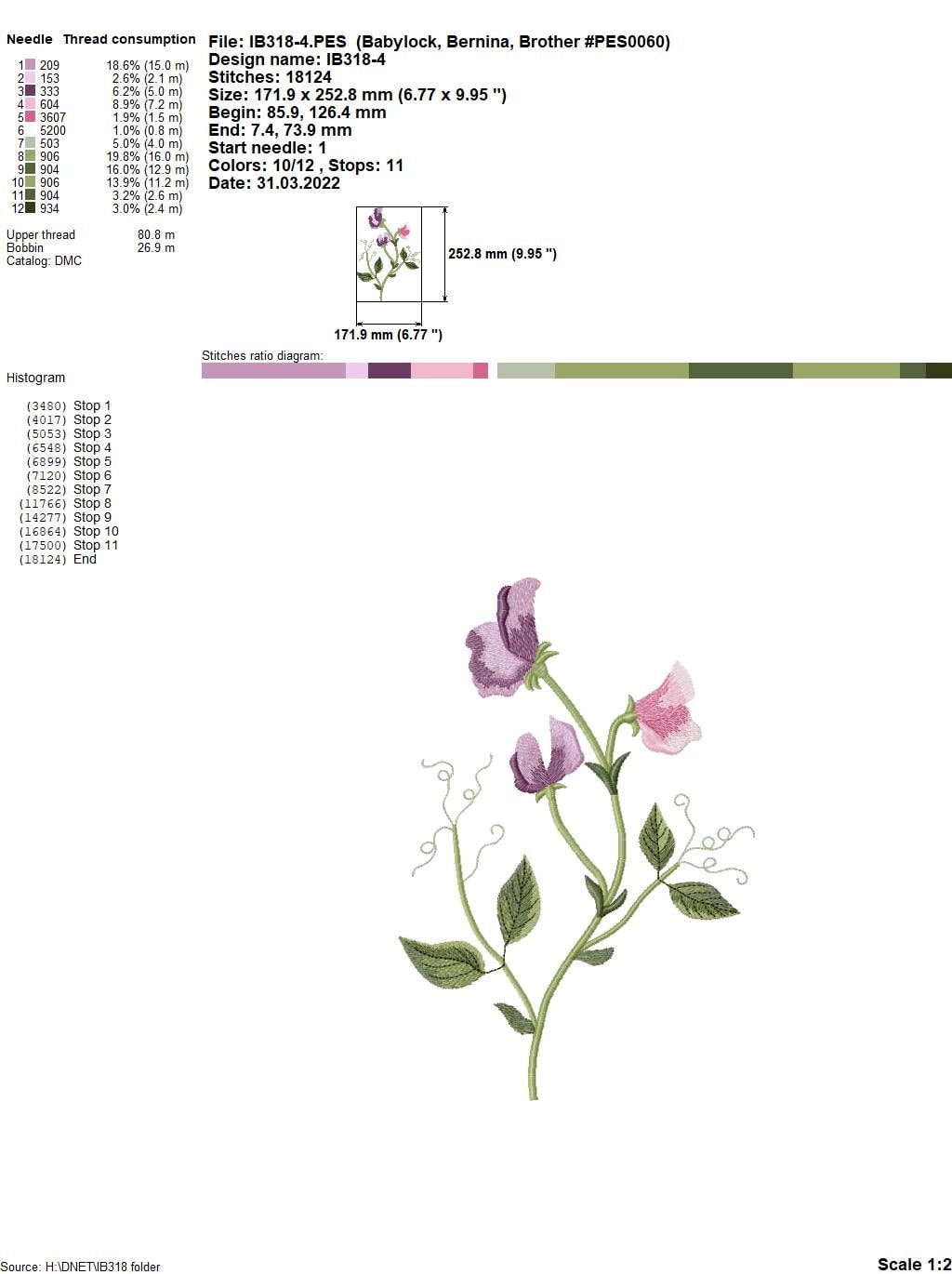 Sweet Pea Artistic Machine Embroidery Design Digital Embroidery Pattern ...