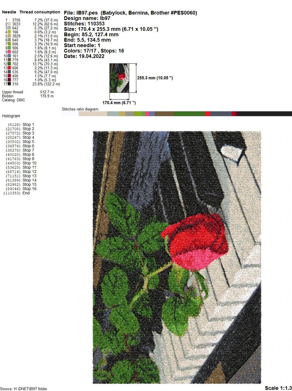 Photostitch Rose on Piano Machine Embroidery Designs Digital Embroidery ...
