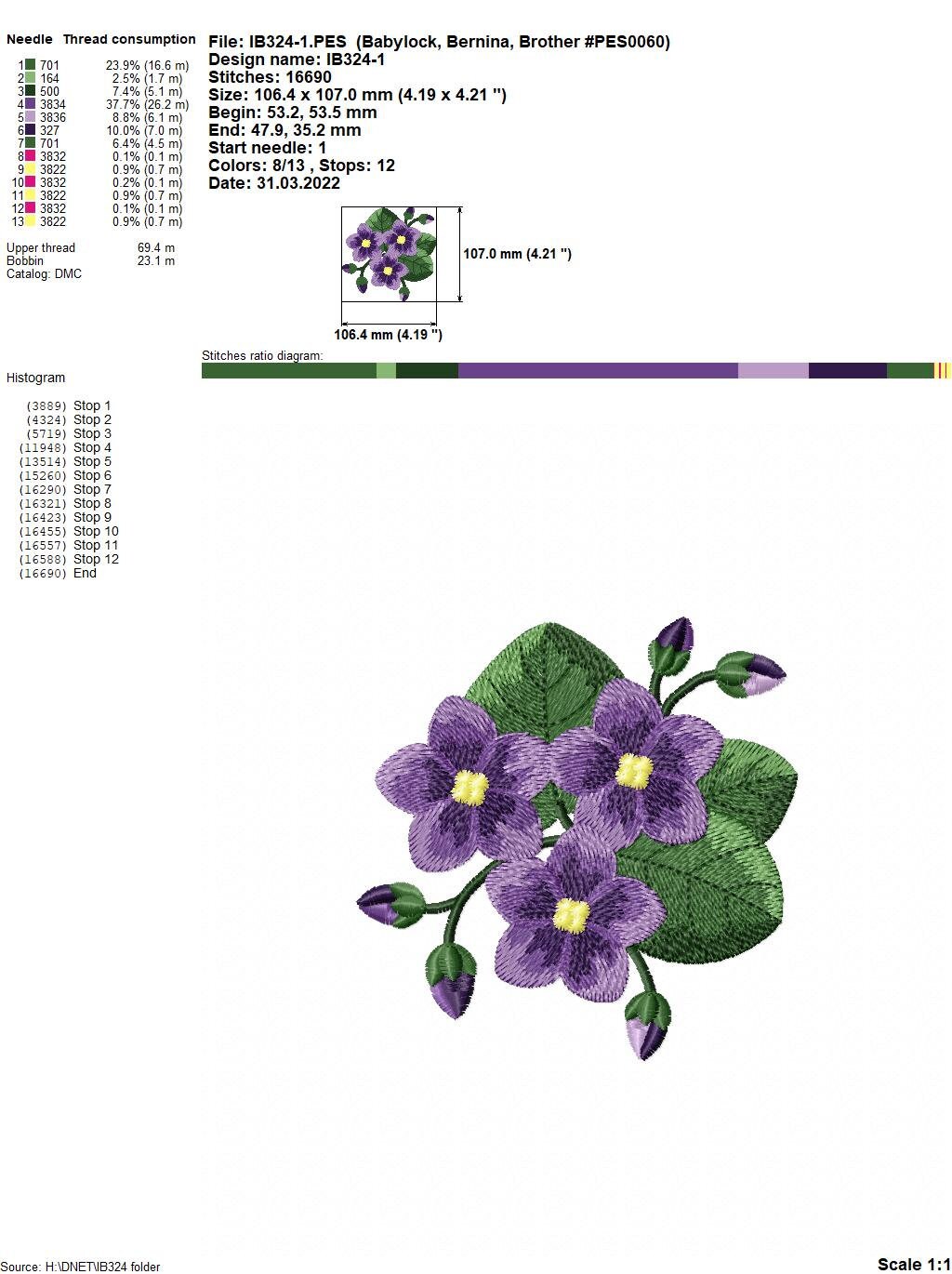 Set Ofsix Designs Violets With 3delements Machine Embroidery - Etsy