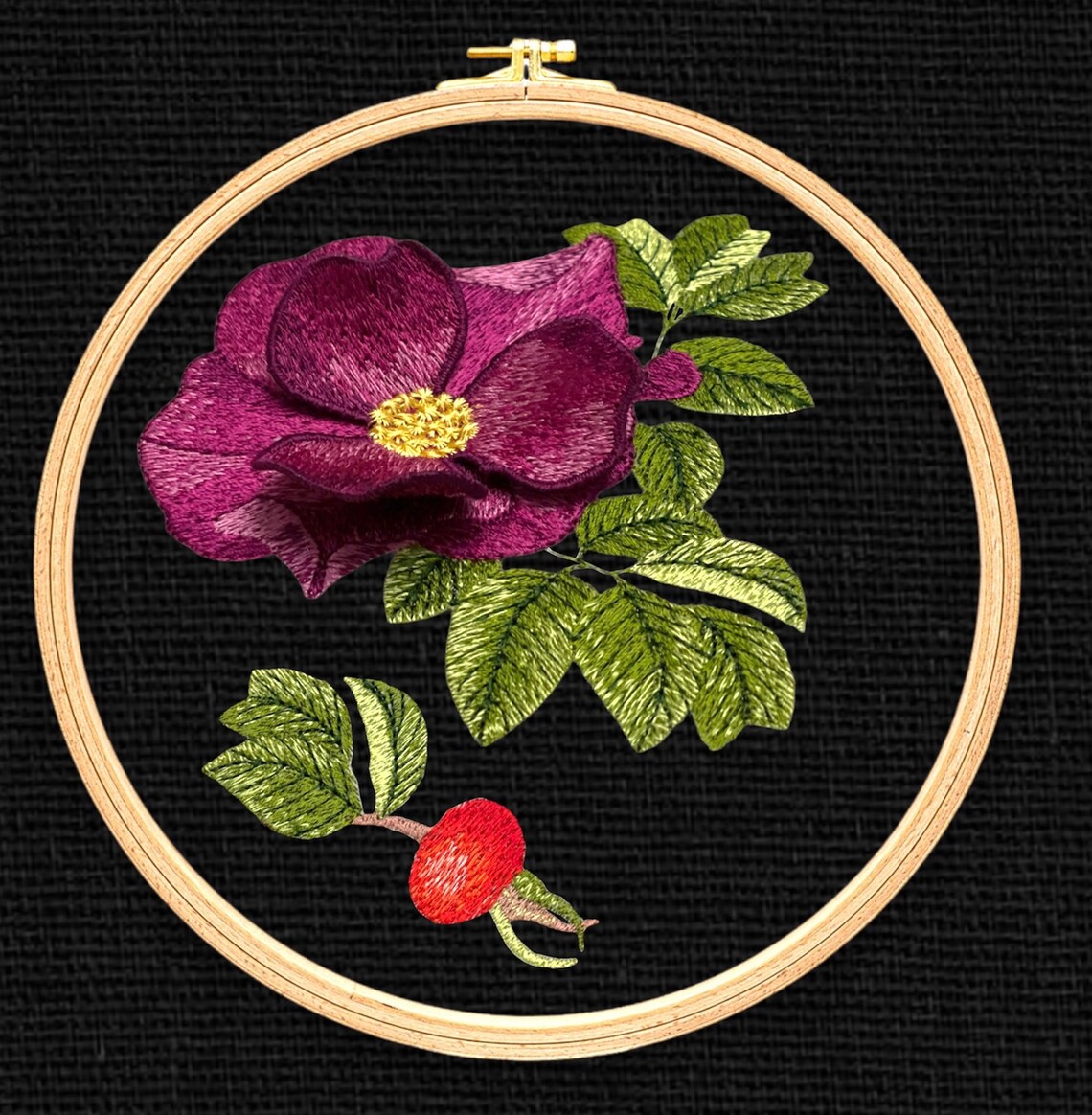 Rose Hip Set With 3D Elements Floral Pattern Flower Machine Embroidery ...