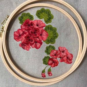 Geranium With 3D Elements Floral Pattern Flower Machine Embroidery ...