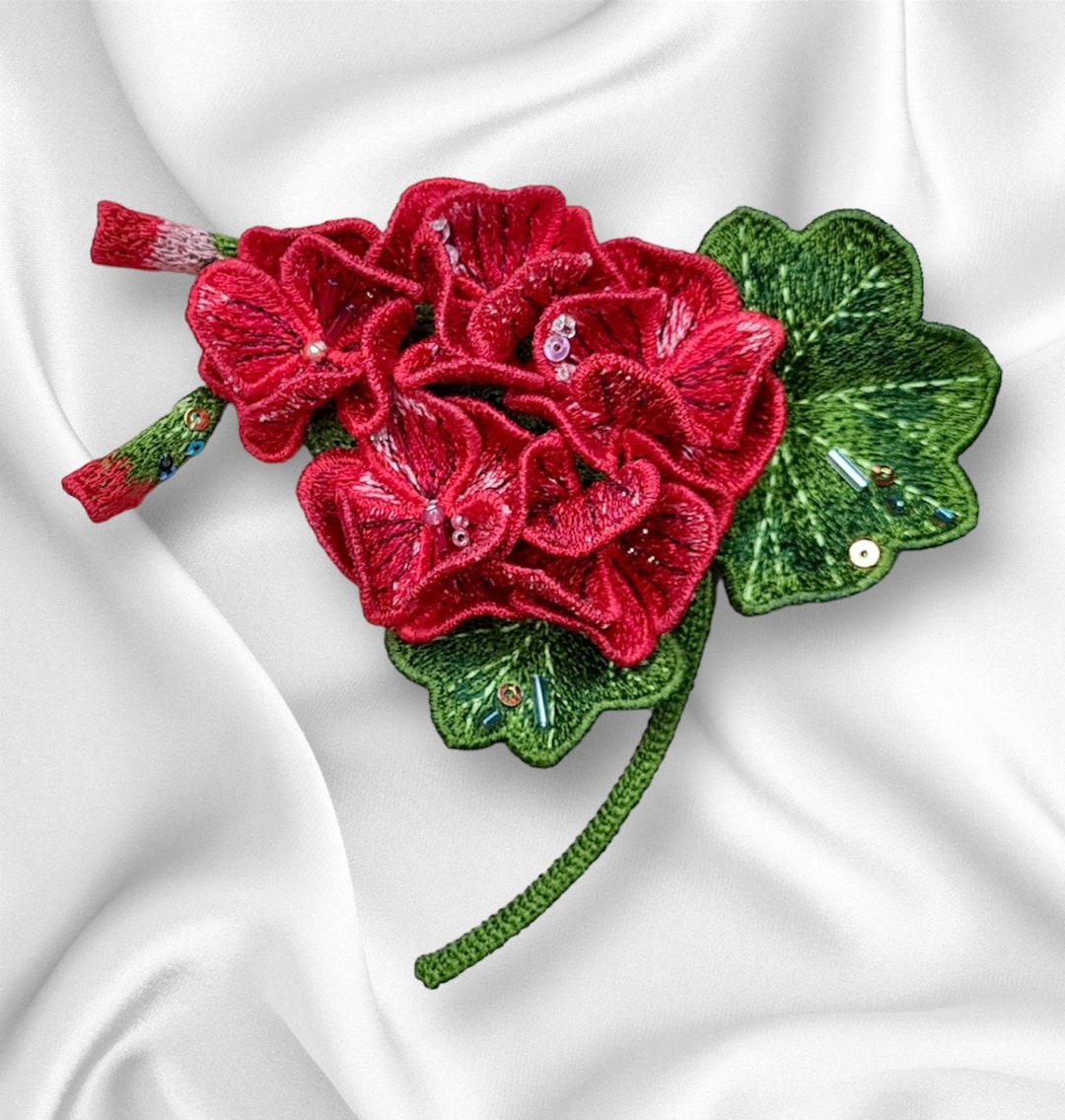 FSL Geranium Machine Embroidery Design for Brooches and Other Jewelry ...