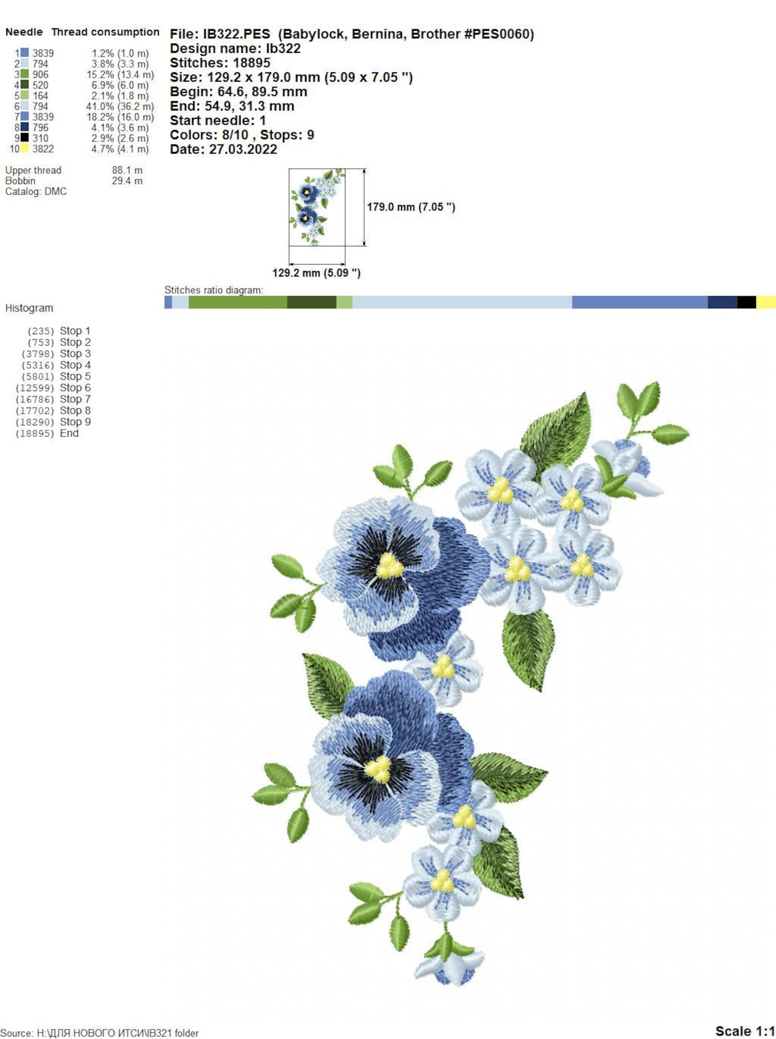 Pansies and Forget-me-nots 3D Flowers Set Machine Embroidery Designs ...