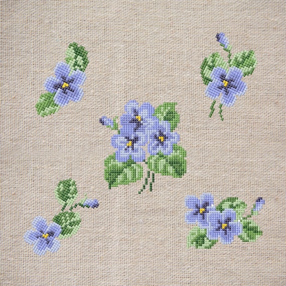 Violets Blue Cross-stitch Set Patterns Machine Embroidery - Etsy