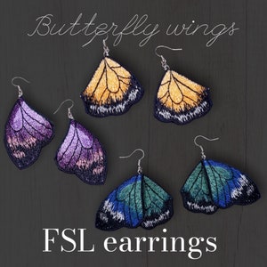 Free Standing Lace Butterfly Wings Earrings Set Machine Embroidery Design FSL Pattern Digital ...