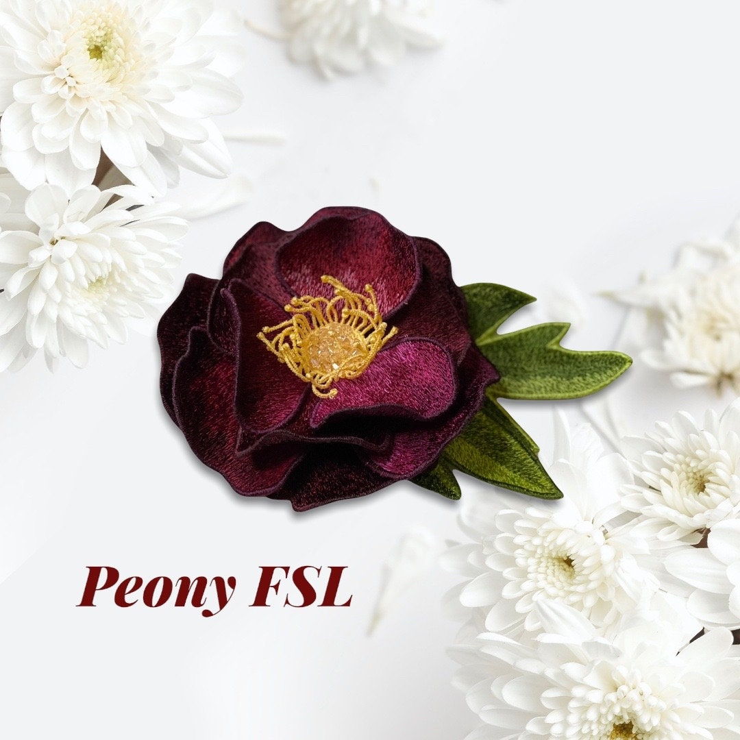 Free Standing Lace Peony Flower Brooch Hairpin Digital Machine ...