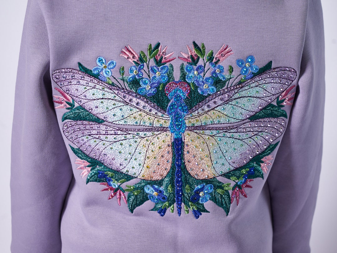Machine Embroidery Design “dragonfly in Flowers” - Etsy