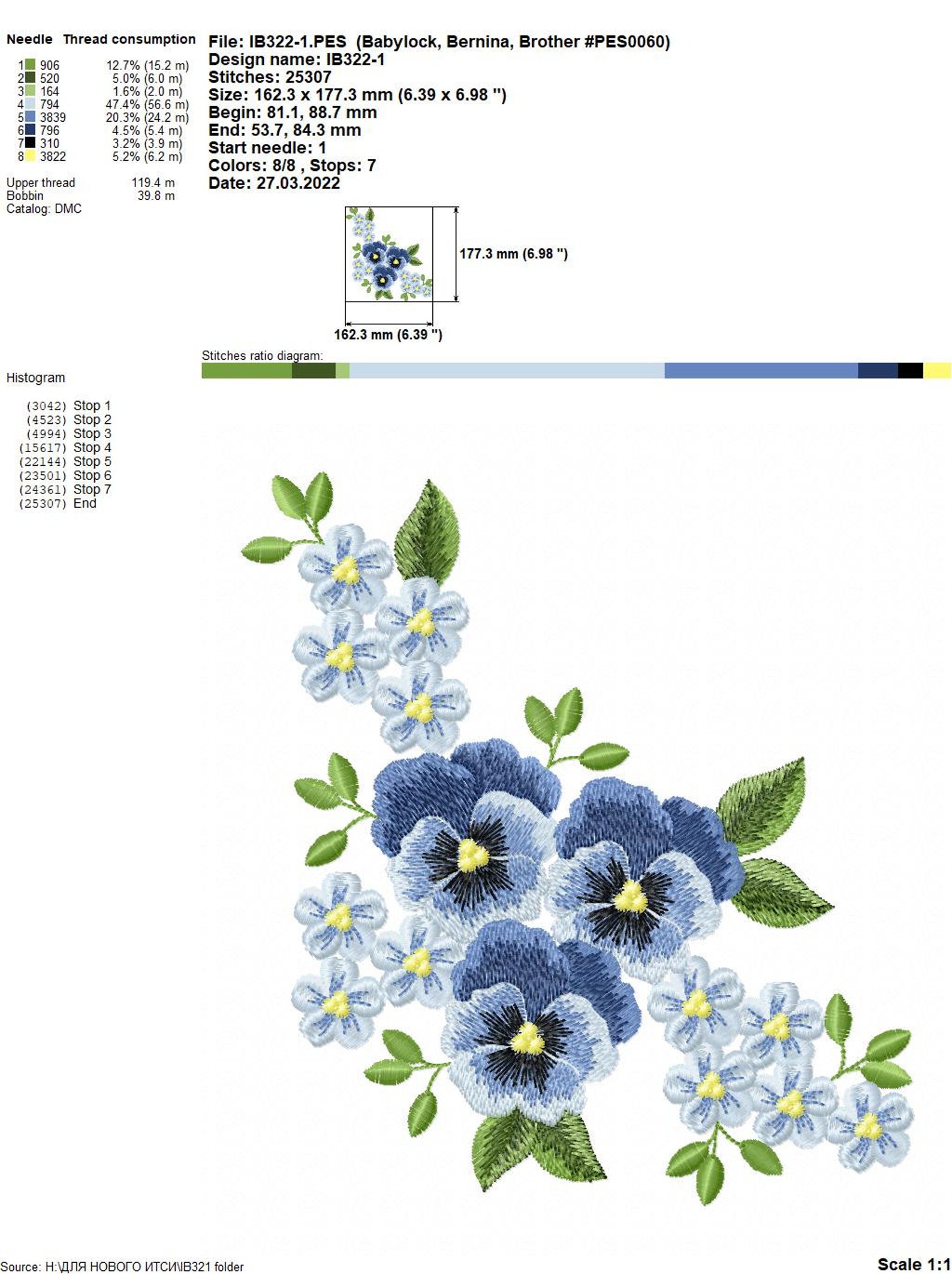 Pansies and Forget-me-nots 3D Flowers Set Machine Embroidery Designs ...