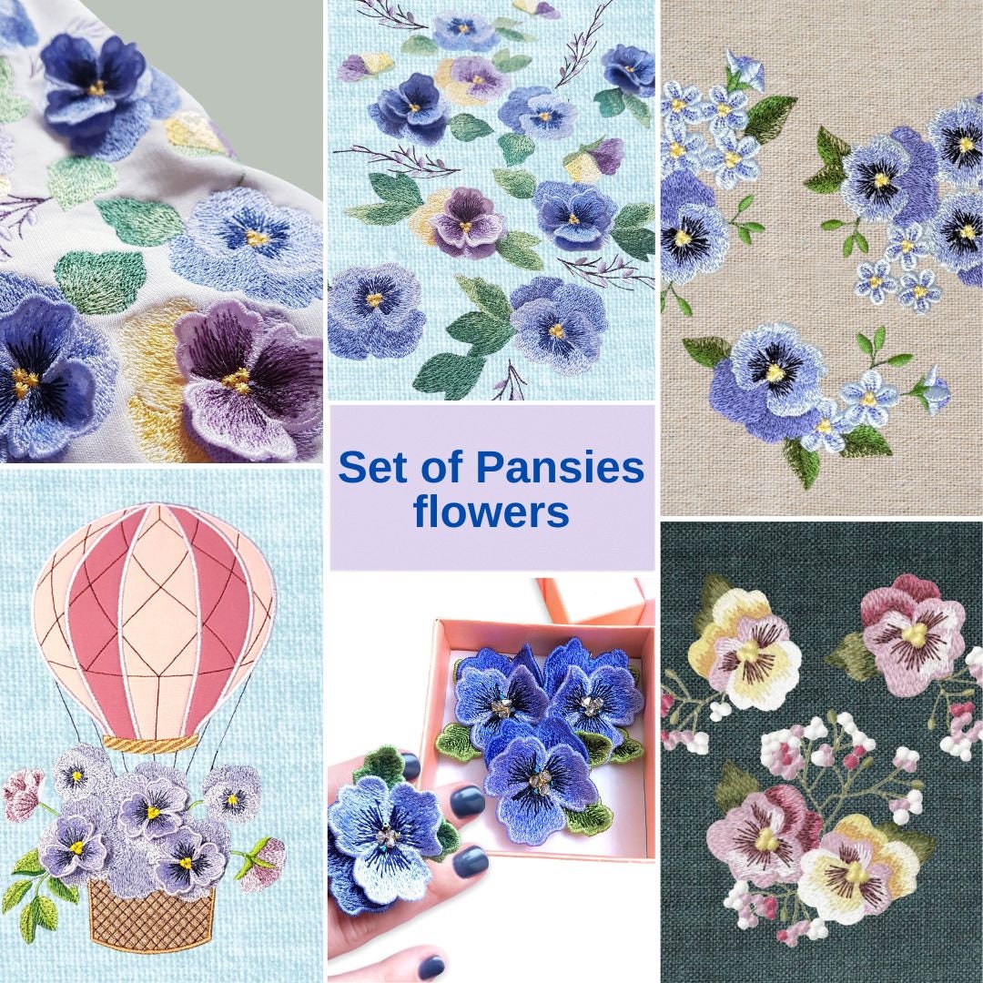 Set of Pansies Flowers (40% Discount) Machine Embroidery Designs ...