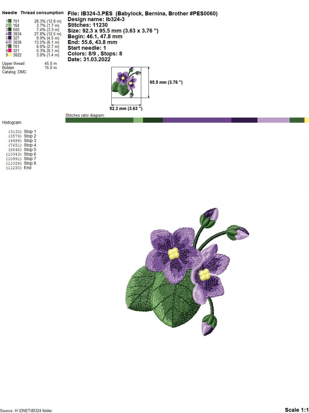 Set Ofsix Designs Violets With 3delements Machine Embroidery - Etsy