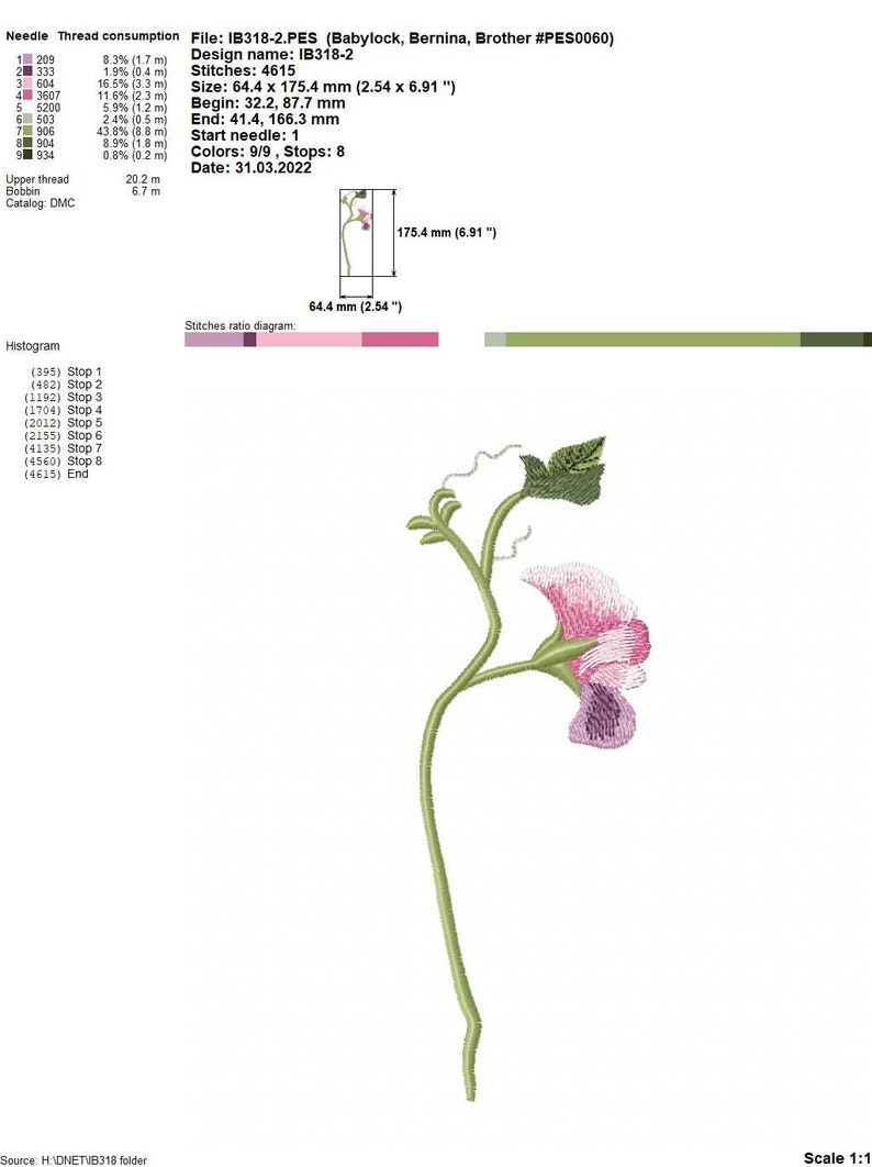 Sweet Pea Artistic Machine Embroidery Design Digital Embroidery Pattern ...