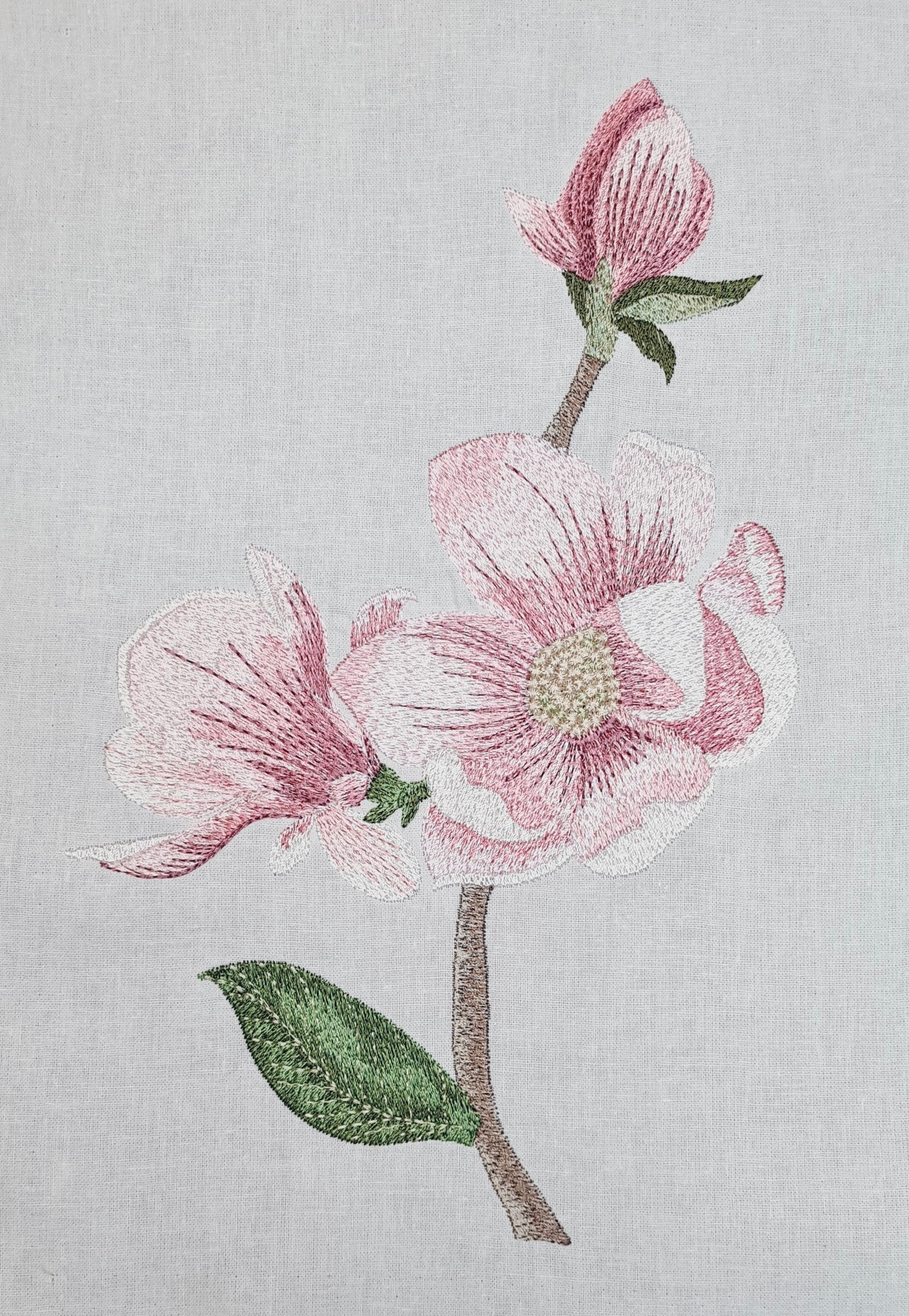 Magnolia Twig in the Technique of Art Embroidery Machine Embroidery ...