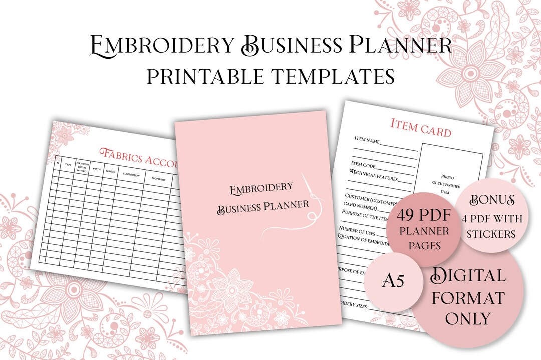 Embroidery and Sewing Business Planner Printable A5 PDF Planner ...