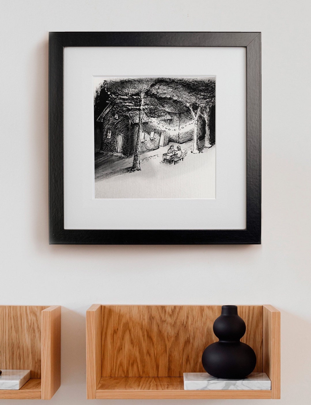 Friendship Wall Art, Black White Drawing, Nostalgic Art, Date Night ...