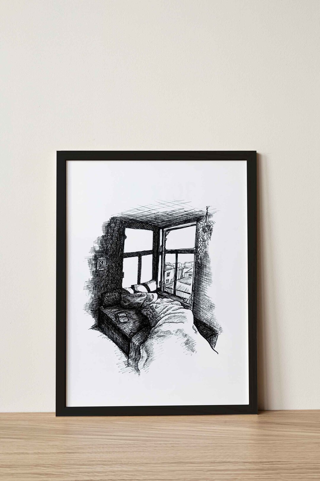 Bedroom Drawing, Printable Wall Art, DIGITAL DOWNLOAD, Black and White ...