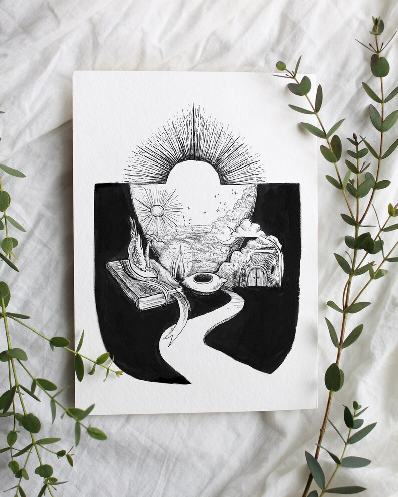 Card Design Oil Lamp God is Light Black and White Drawing - Etsy