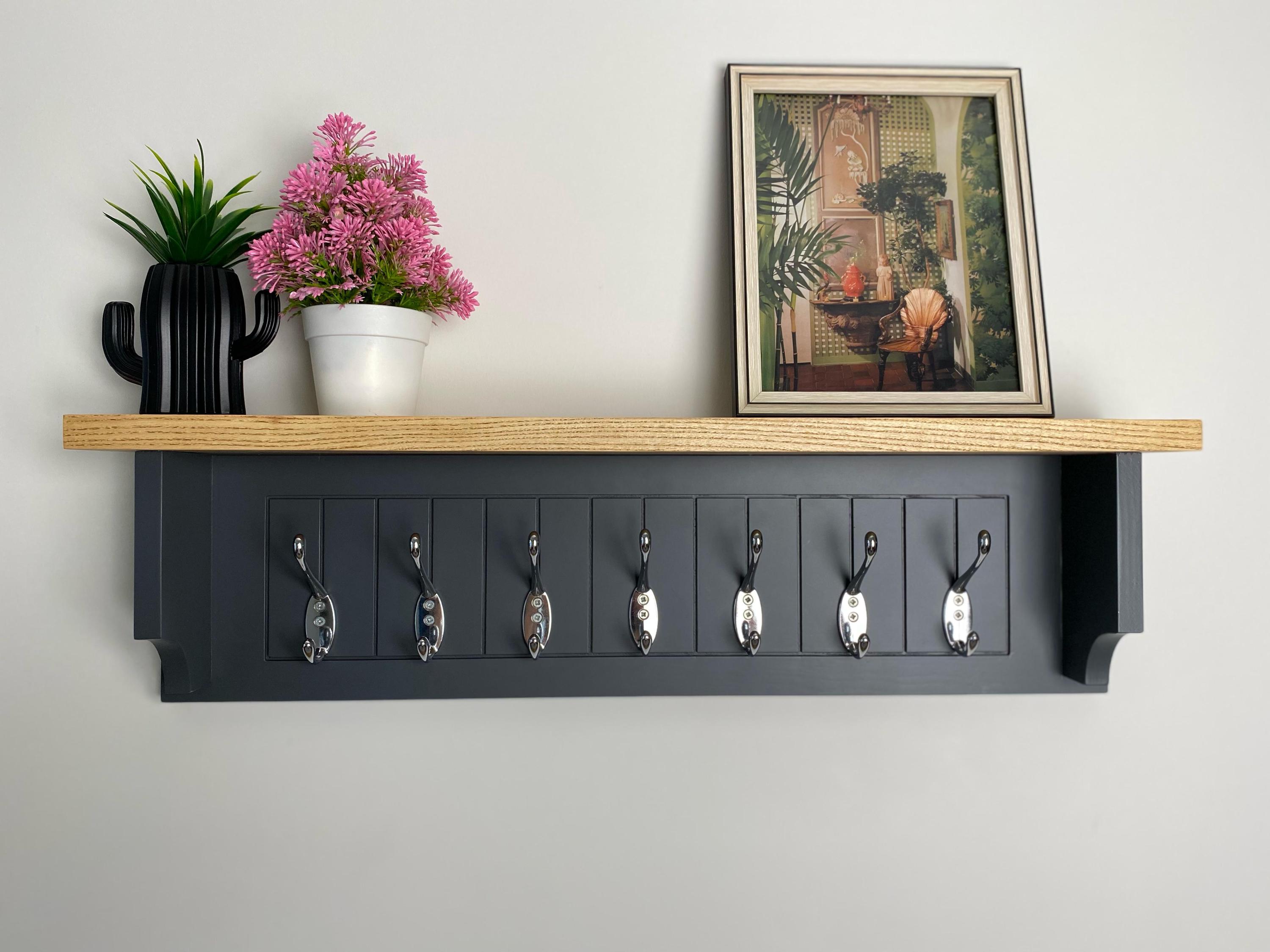 Basalt Gray Coat Rack With Shelf, Wooden Towel Rack With Shelf, Wall ...