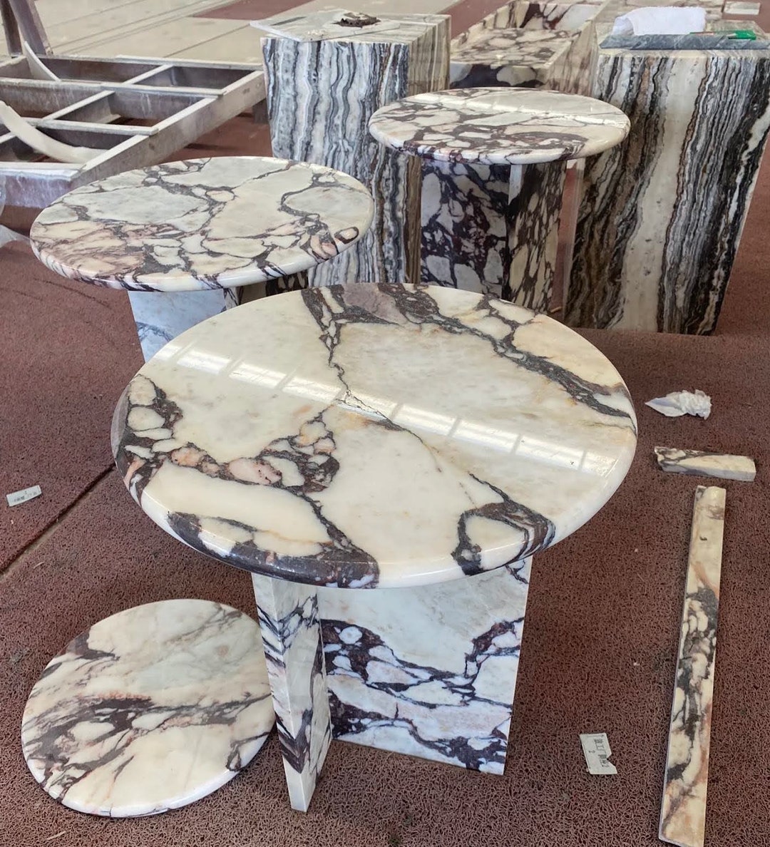 Viola Real Marble Coffee Table 24dimater, Calacatta Marble Center Table ...